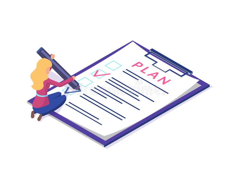 Plan Document Checklist, Woman Writing Planning Stock Vector ...