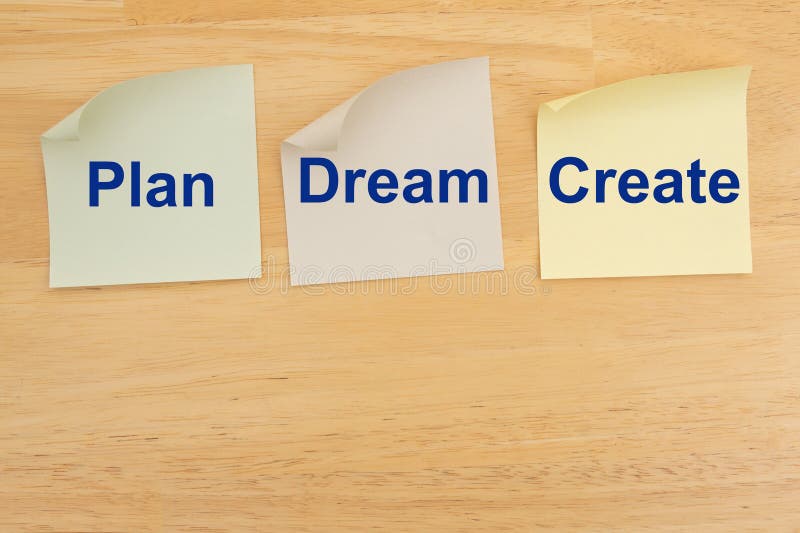 Plan Dream Create Motivational Sticky Notes on Wood Desk, Table, Wood ...
