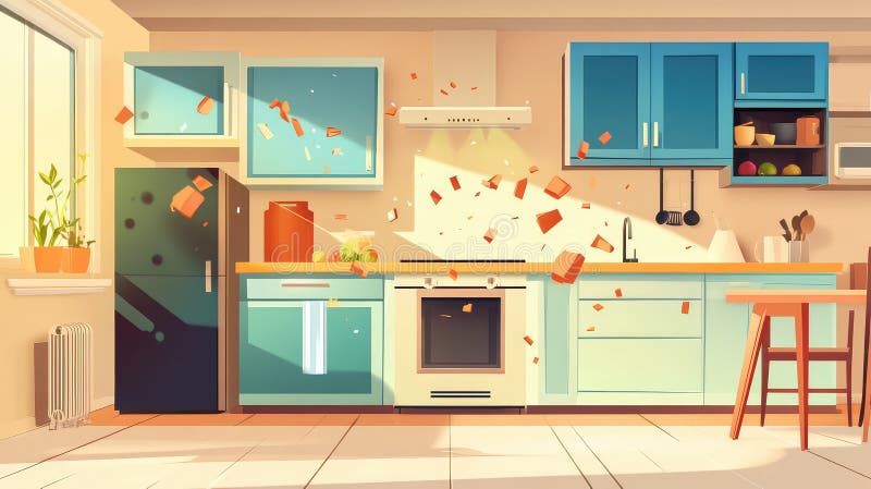 Plan Exploded View of Kitchen Layout in Flat Cartoon Style Stock ...