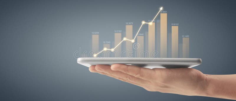 Plan Graph Growth and Increase of Chart Positive Indicators ,tablet in ...