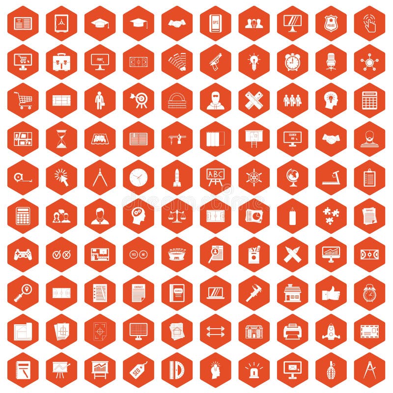 100 Plan Icons Hexagon Orange Stock Vector - Illustration of home ...