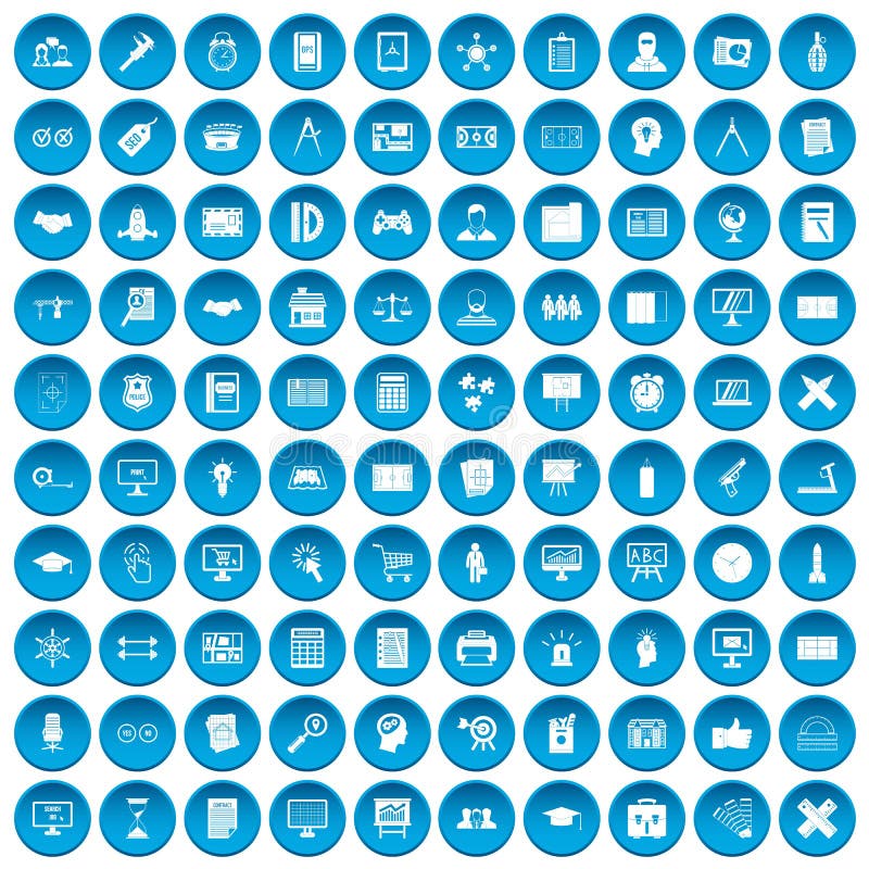 100 plan icons set blue stock vector. Illustration of game - 120216321