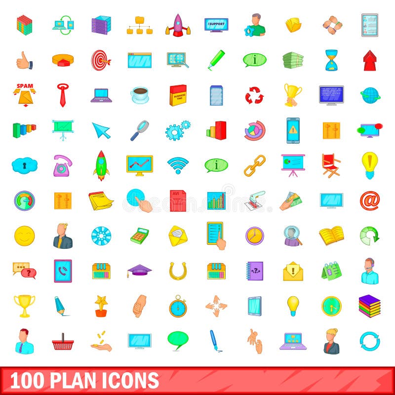 100 Plan Icons Set, Cartoon Style Stock Vector - Illustration of design ...
