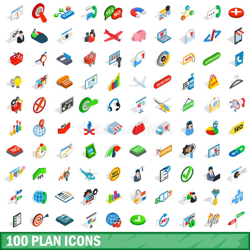 100 Plan Icons Set, Isometric 3d Style Stock Vector - Illustration of ...