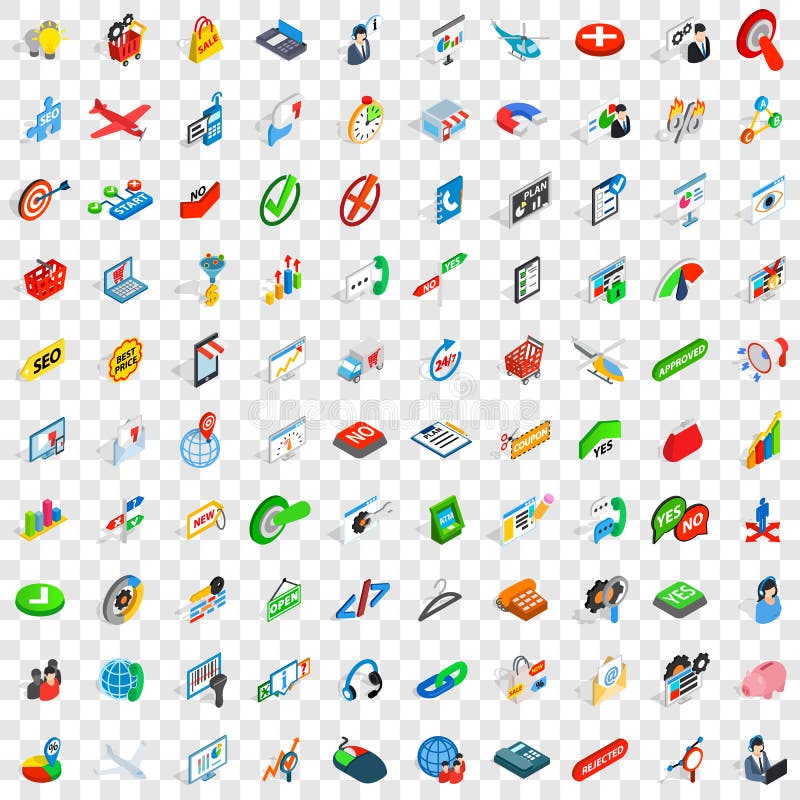 100 Plan Icons Set, Isometric 3d Style Stock Vector - Illustration of ...
