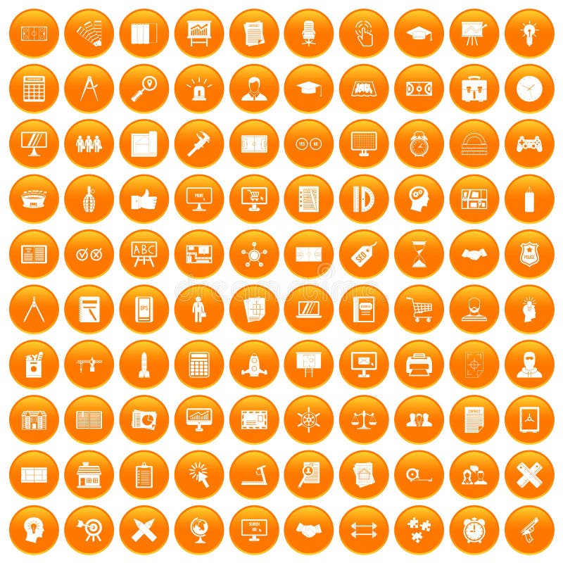 100 plan icons set orange stock vector. Illustration of simple - 120442480