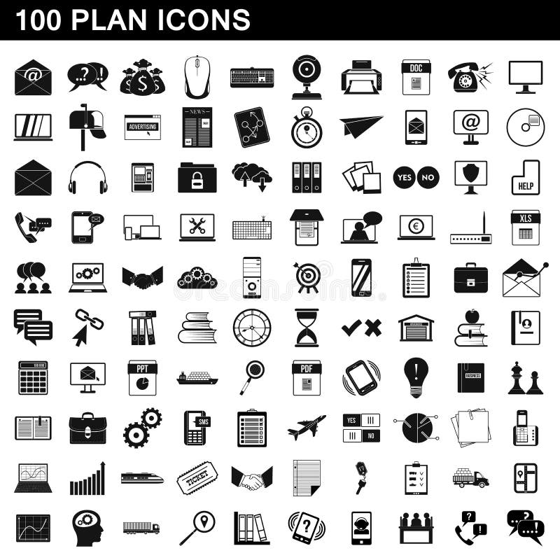 100 Plan Icons Set, Simple Style Stock Vector - Illustration of icons ...