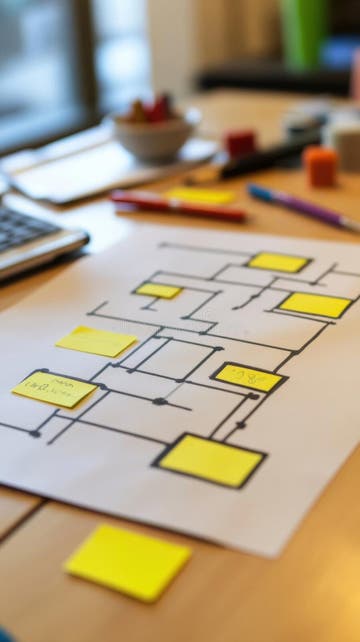 Plan Ideas with Flowchart on Desk, Business Strategy and Process ...