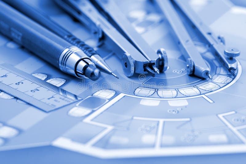 Plan of Interior & Work Tools Stock Photo - Image of document, house ...