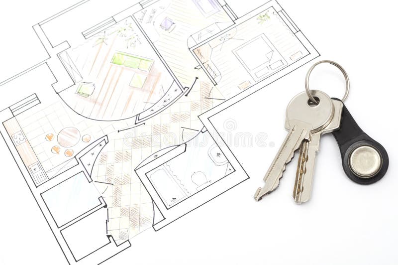 House Keys on Real Estate Housing Floor Plans Stock Image - Image of ...