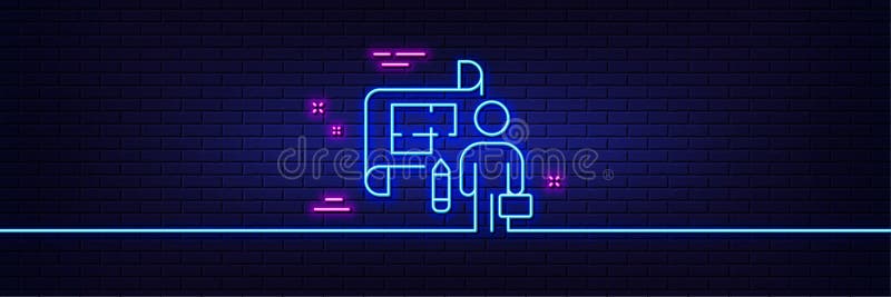 Plan Line Icon. Architect Project Sign. Neon Light Glow Effect. Vector ...