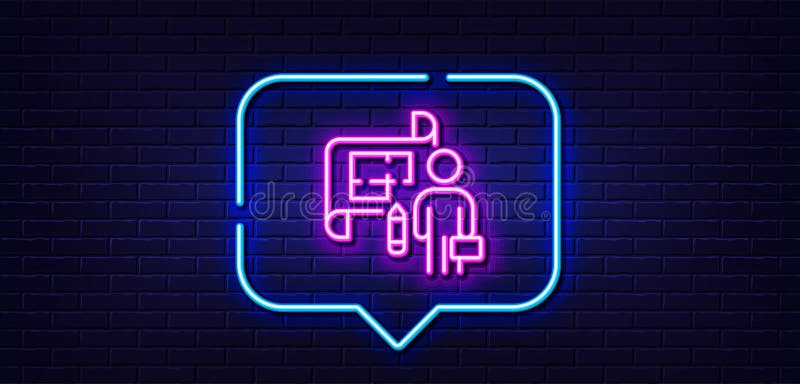 Plan Line Icon. Architect Project Sign. Neon Light Speech Bubble ...