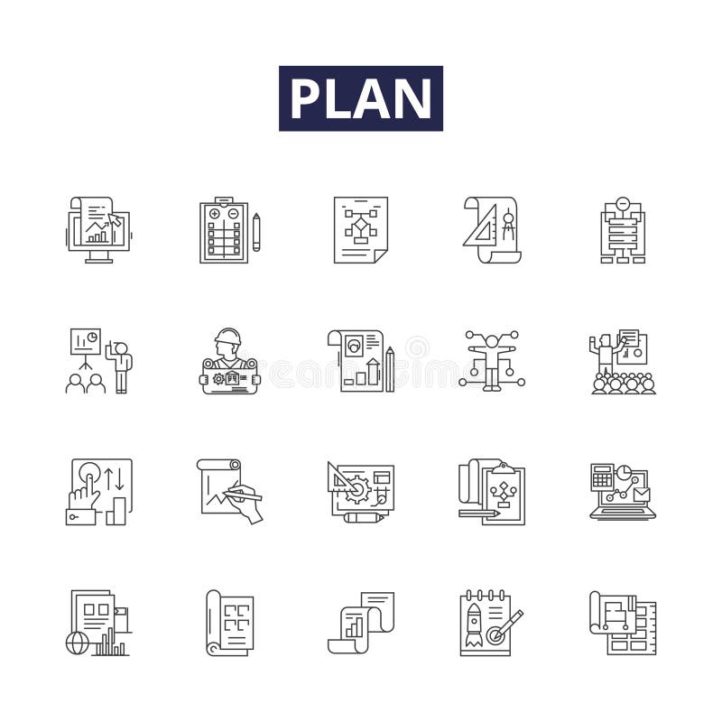 Plan Line Vector Icons and Signs. Design, Map, Outline, Arrange ...