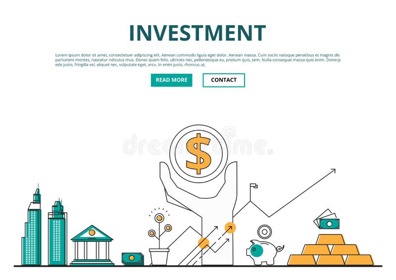 Plan Linje Designbegrepp Av Finansiellt Och Investeringen Med Symboler ...