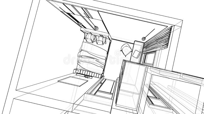 Top View Small Bedroom Interior Design Sketch Stock Illustration ...