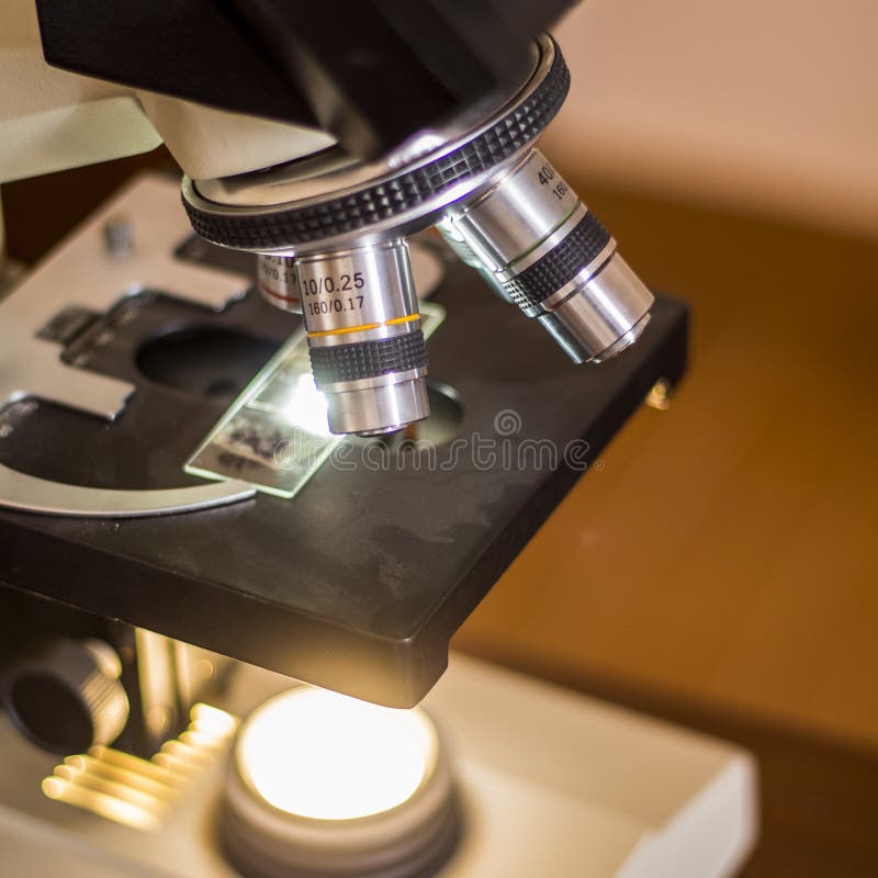 Lentilles de microscope photo stock. Image du fermer - 12121930