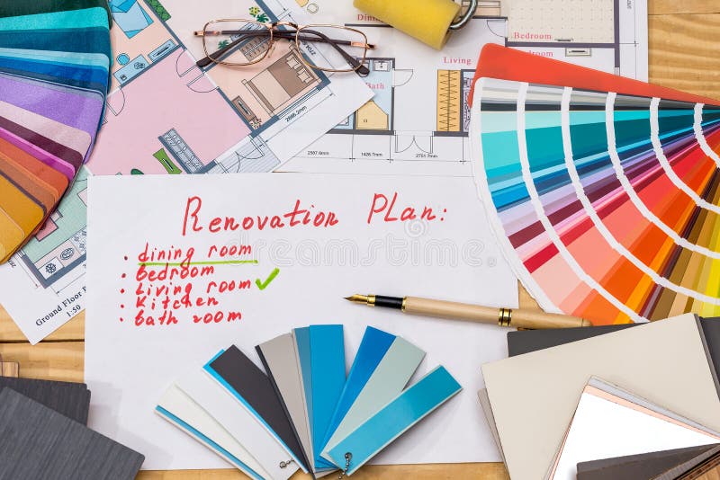 Plan for Reconditioning with Color Samplers and Room Plan Stock Image ...