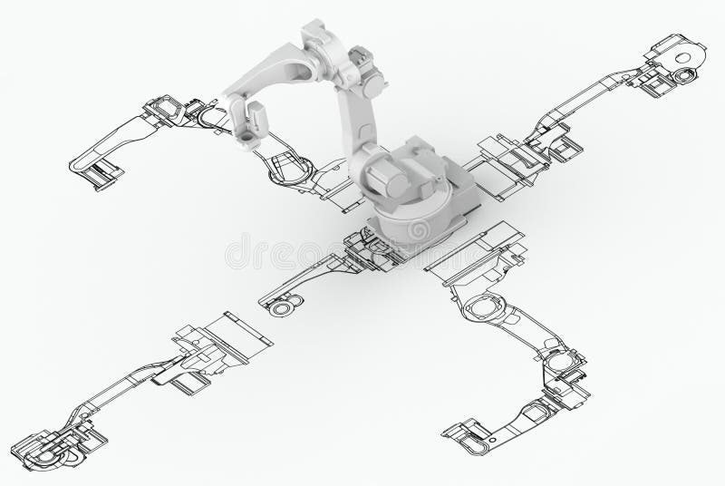 Plan Robotique De Bras Avec Le Modèle 3d Illustration Stock ...