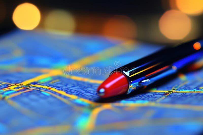 Plan Routes, Using a Stylus Pen on a City Map, Journey and Destinations ...