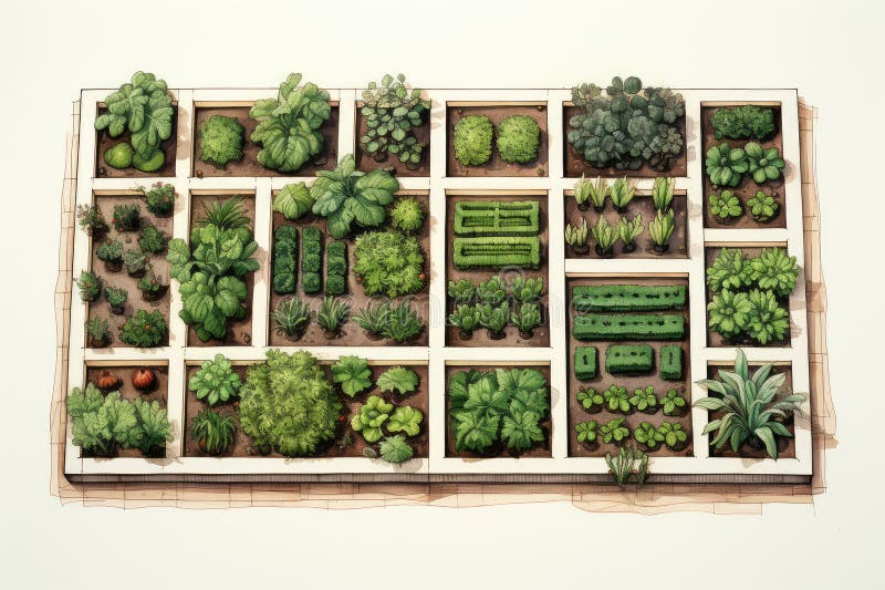 Plan of Square Vegetable Beds with Straight Rows Stock Image - Image of ...