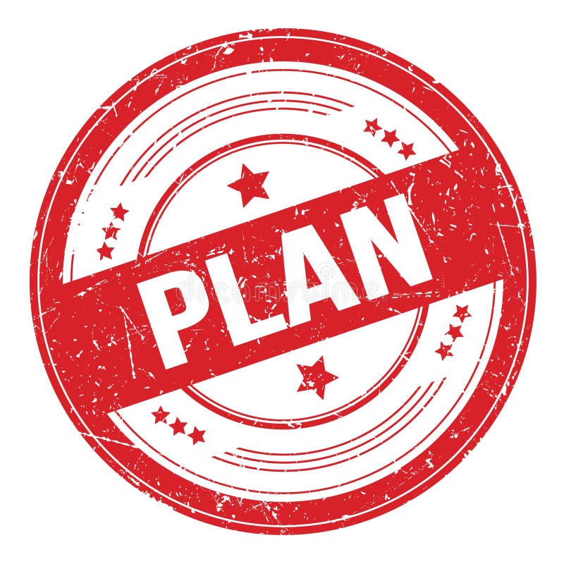 PLAN Text on Red Round Grungy Stamp Stock Illustration - Illustration ...