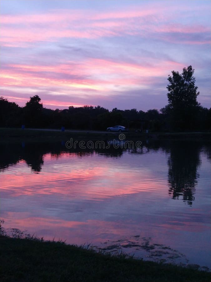 Plan Vertical Du Lever De Soleil Rose Avec Des Reflets Dans Un Lac ...