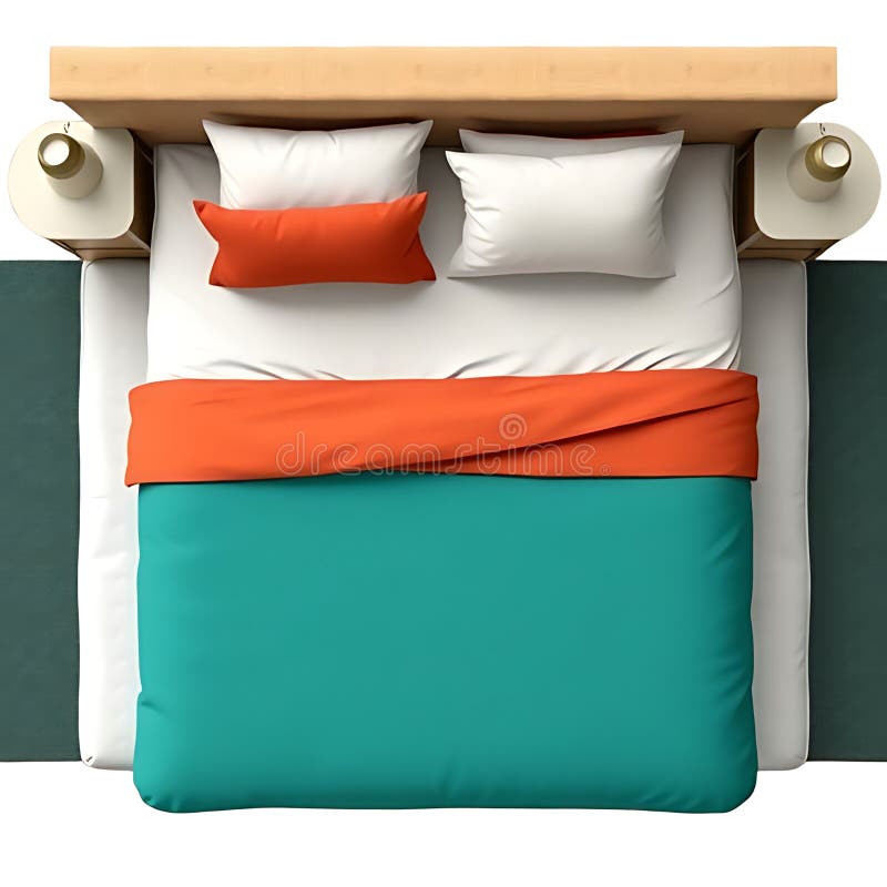 Plan View of Double Bed with Pillows Isolated Stock Photo ...