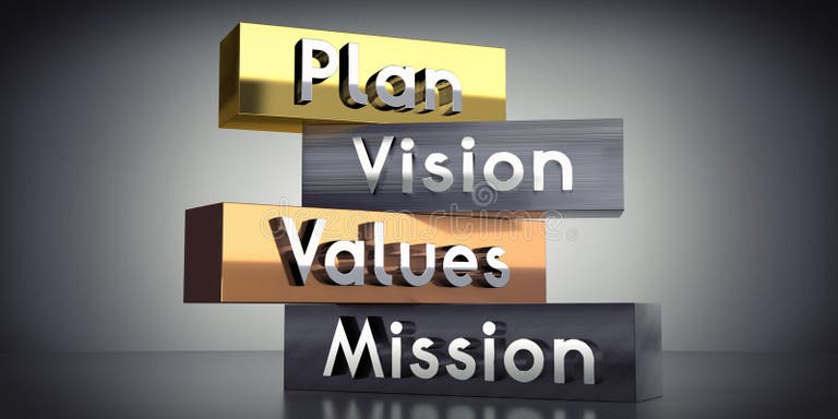 Plan, Vision, Values, Mission - Words on Metal Blocks Stock ...