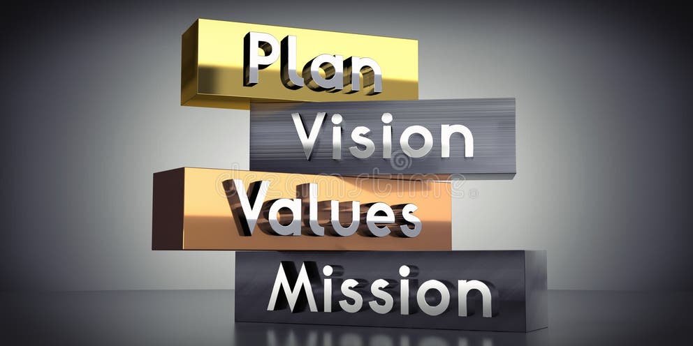 Plan, Vision, Values, Mission - Words on Metal Blocks Stock ...