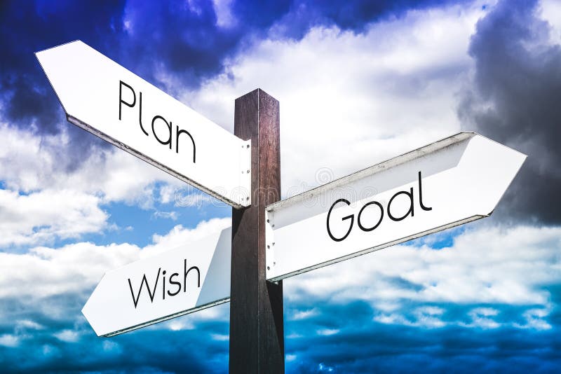Plan, Wish, Goal Concept - Signpost with Three Arrows Stock ...