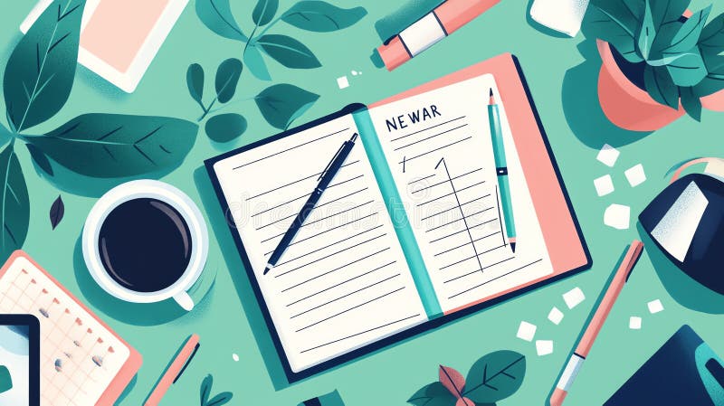 Plan Your Day: Notebook, Pen, Coffee, Plants for Productive Work from ...