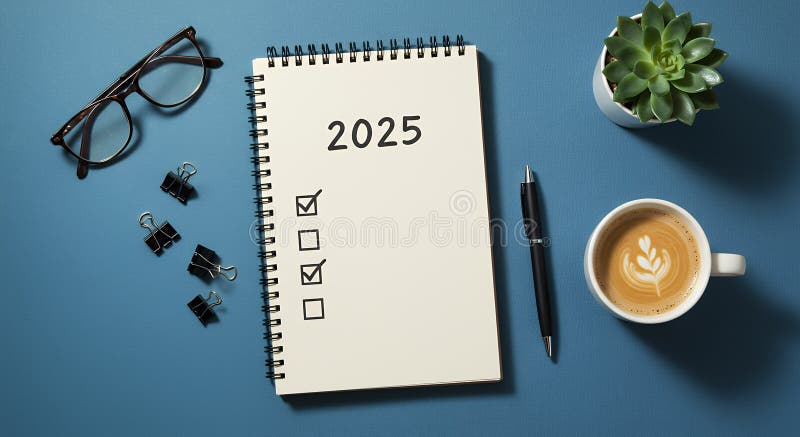 Plan Your 2025 Goals: Checklist Notebook, Coffee, & Cozy Workspace ...