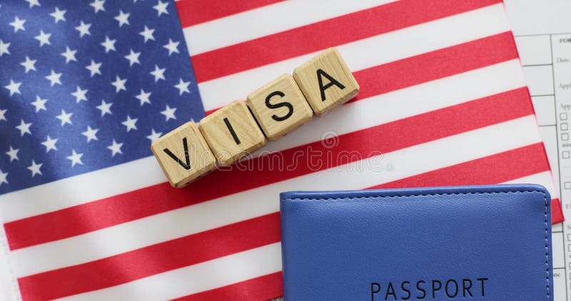 Planchette on Table Containing Visa on Cubes Against USA Flag Stock ...