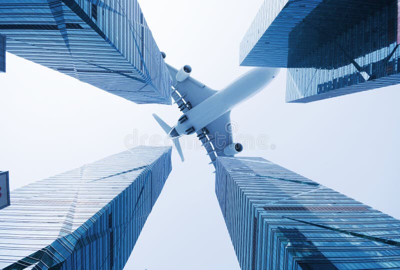 Plane Above the Modern City Stock Image - Image of commercial ...