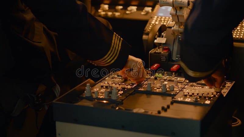 Plane Aircrew Preparing for Aviation Flight with Dashboard Command ...