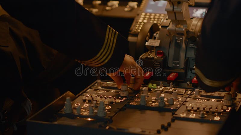 Plane Aircrew Preparing for Aviation Flight with Dashboard Command ...