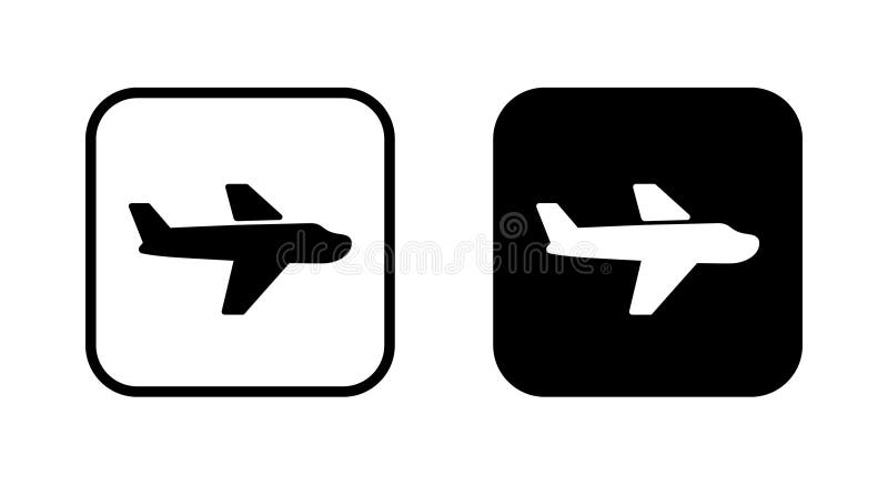 Plane, Airplane Icon on Black Square. Flight Sign Symbol Stock ...
