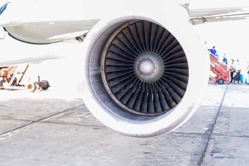 Plane on the Airport Engine View Airport Background Stock Photo - Image ...