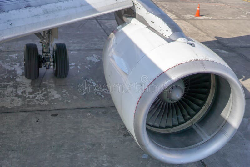Plane on the Airport Engine View Airport Background Stock Photo - Image ...