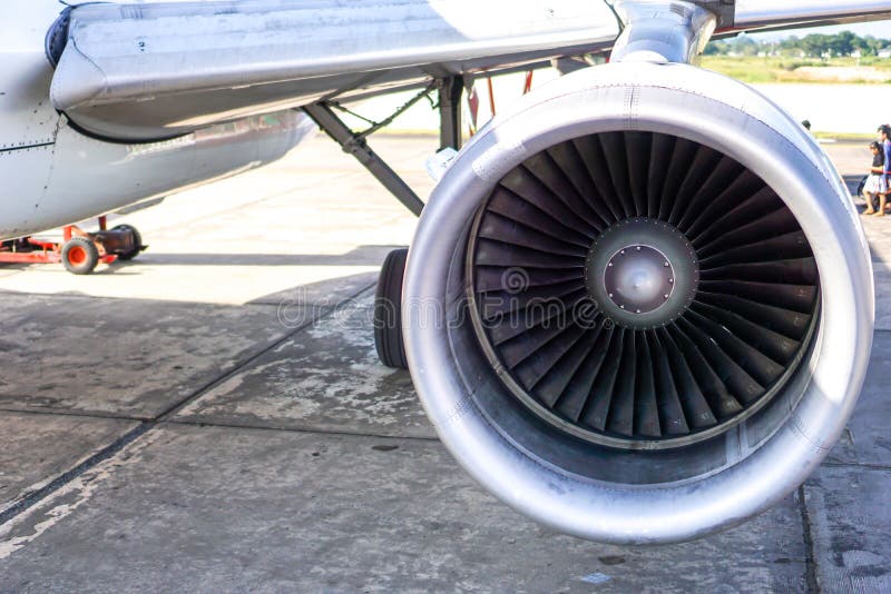 Plane on the Airport Engine View Airport Background Stock Photo - Image ...