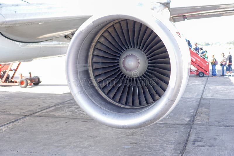 Plane on the Airport Engine View Airport Background Stock Image - Image ...