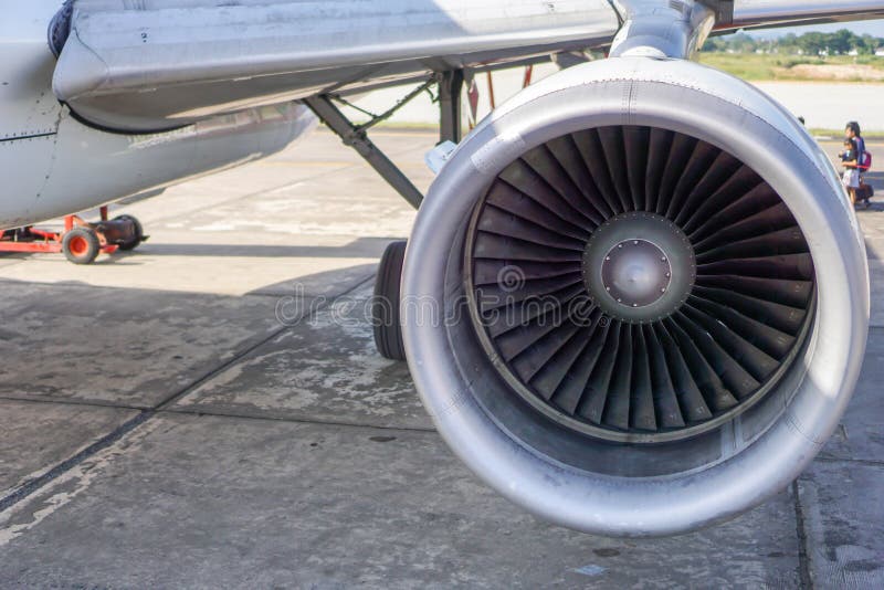 Plane on the Airport Engine View Airport Background Stock Image - Image ...