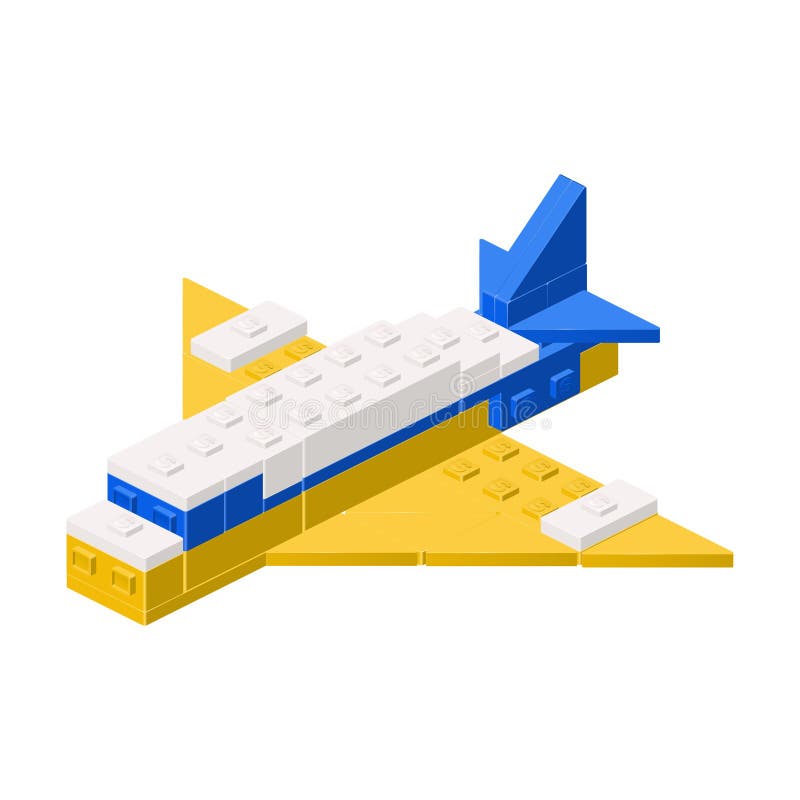 Plane Assembled from Plastic Blocks in Isometric Style for Printing and ...