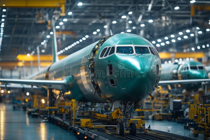 Plane Assembly in a Modern Manufacturing Facility Showcasing Detailed ...