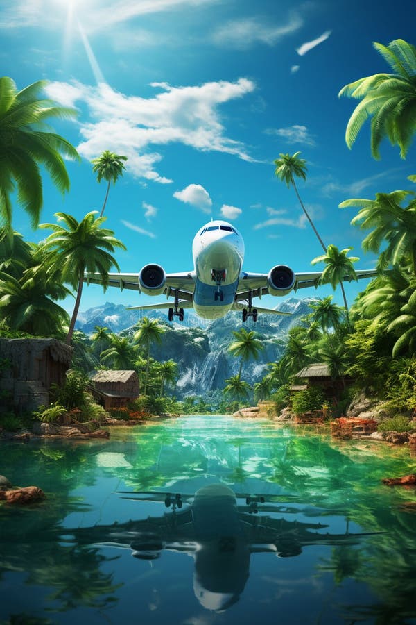 Plane on the Background of a Tropical Beach Stock Photo - Image of ...
