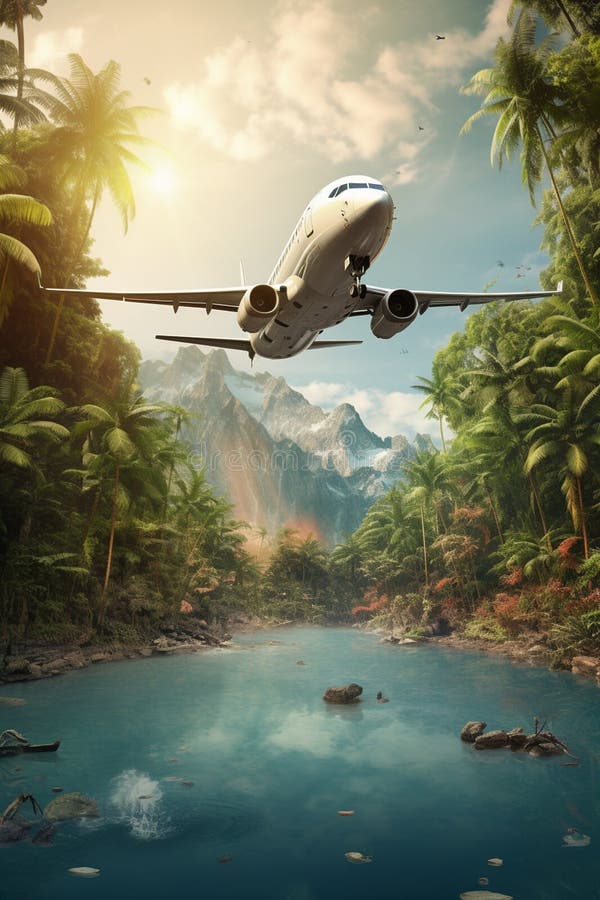 Plane on the Background of a Tropical Beach Stock Image - Image of ...