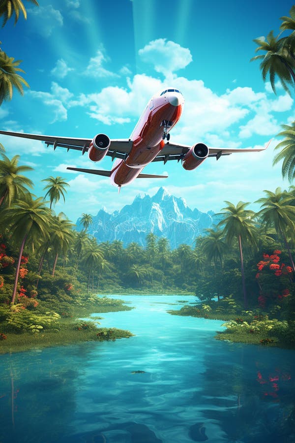 Plane on the Background of a Tropical Beach Stock Photo - Image of ...