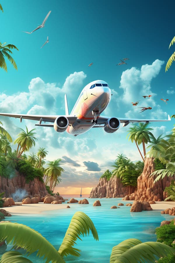 Plane on the Background of a Tropical Beach Stock Image - Image of blue ...