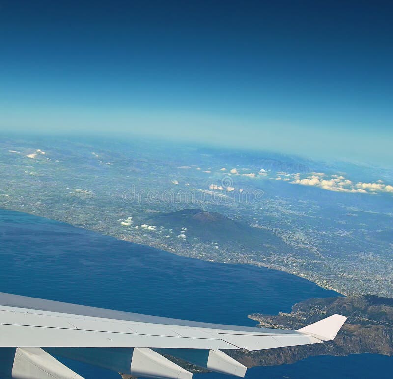 Plane in Beautyful Italy Sky. Vesuvius Legends. Stock Photo - Image of ...