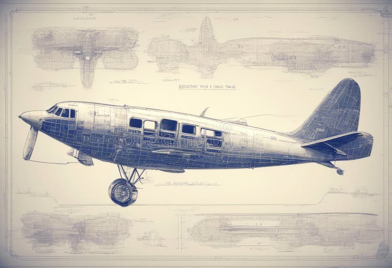 Plane Blueprint Drawing Design Plan Construction Illustration Vector ...